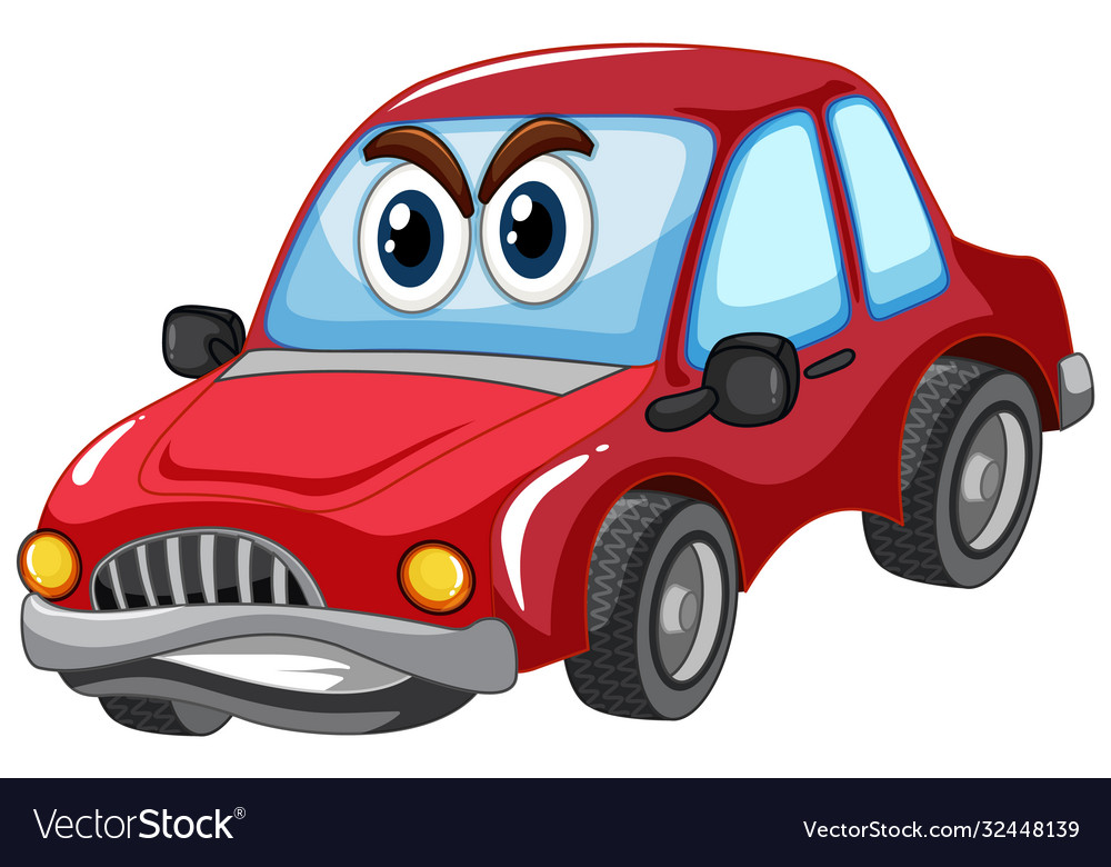 Red car with big eyes carton character isolated Vector Image