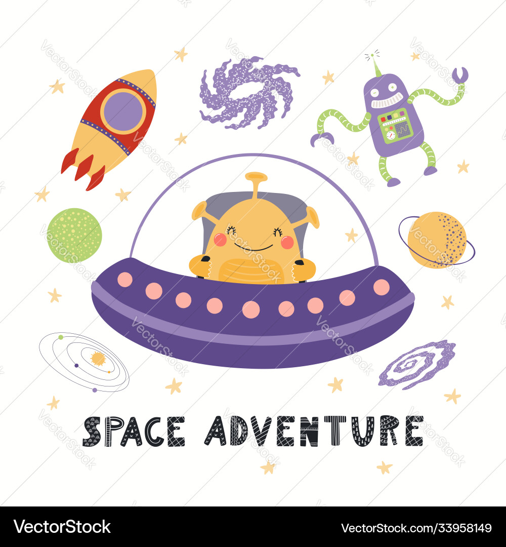 Cute alien in space Royalty Free Vector Image - VectorStock