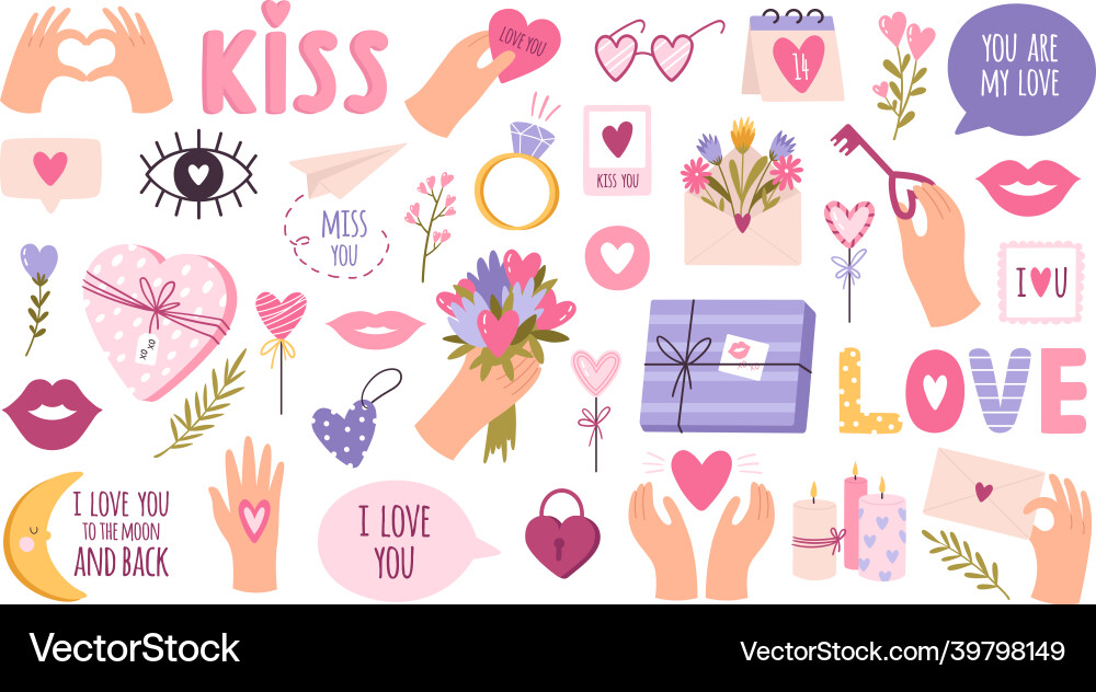 Cute valentines day stickers for planner love Vector Image