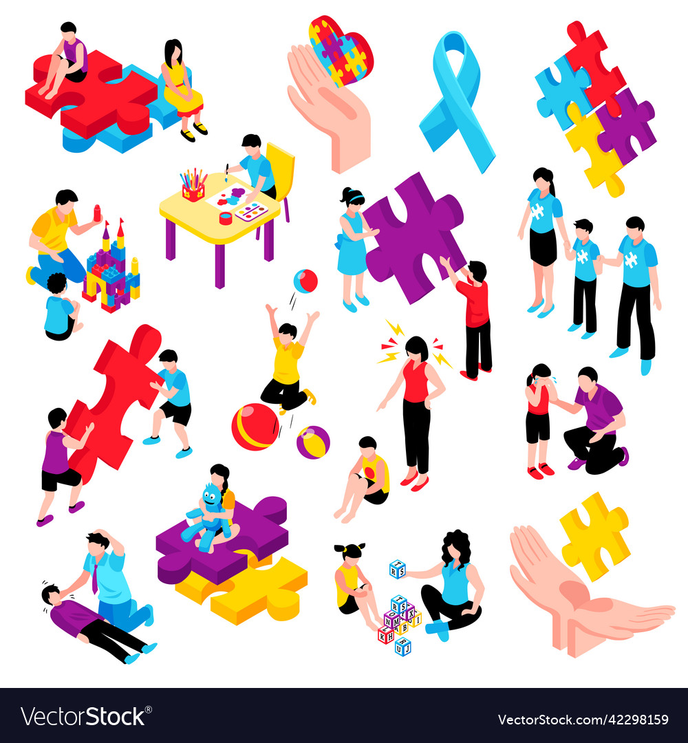 Autism isometric set Royalty Free Vector Image Autism isometric set Royalty Free Vector Image