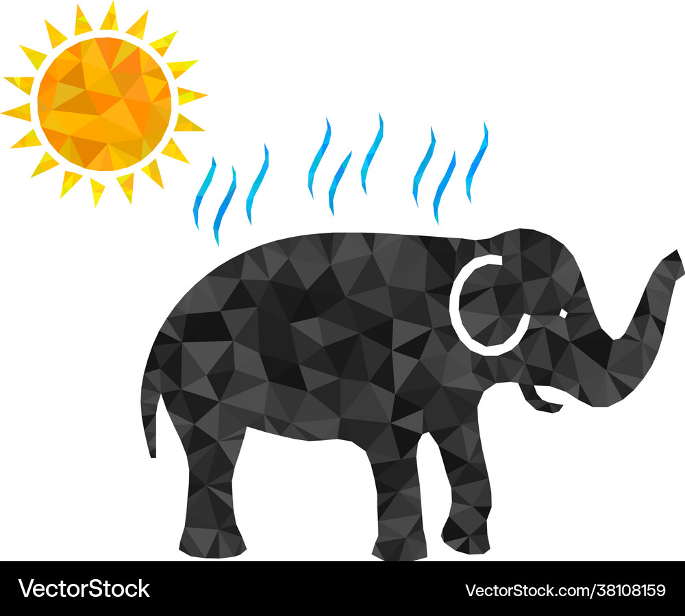 Elephant under sun heat triangle filled icon Vector Image