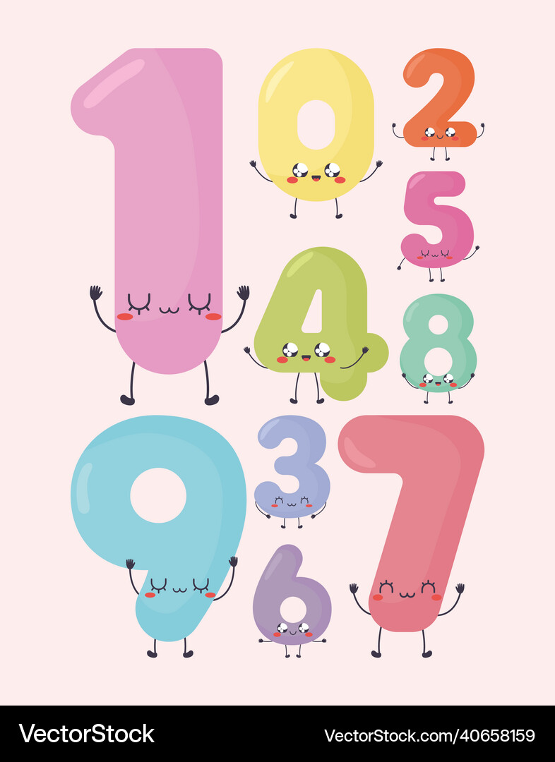 Ten kawaii numbers Royalty Free Vector Image - VectorStock