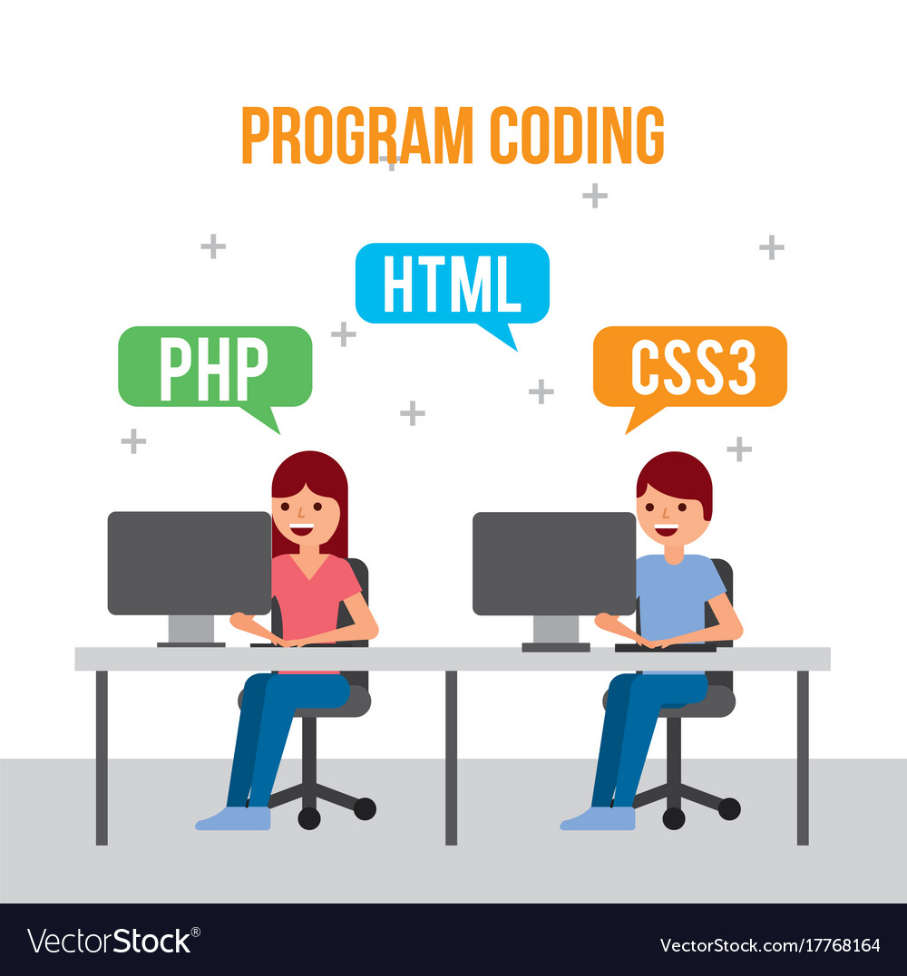 Program coding girl and boy web development Vector Image