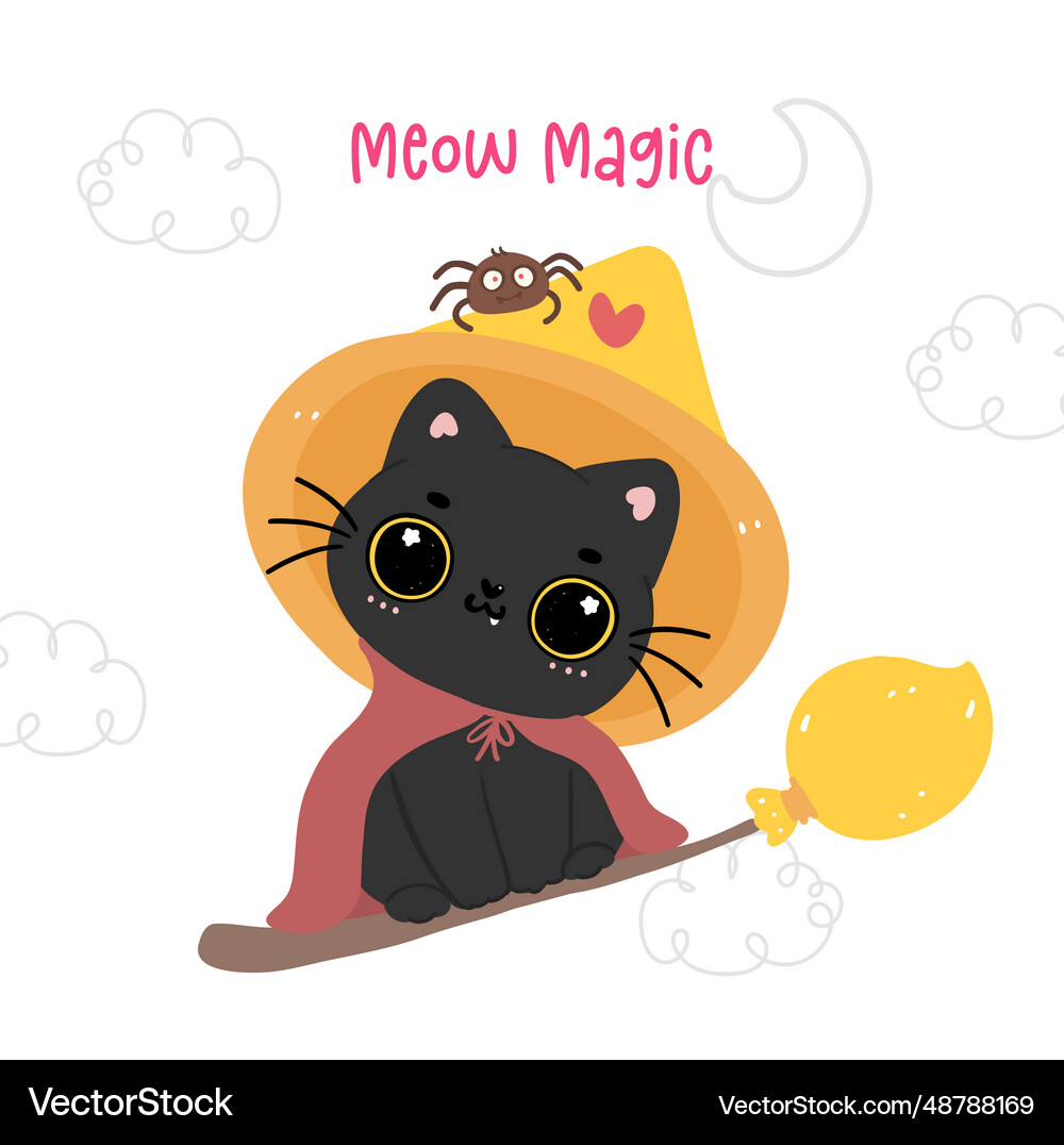 Cute witch black cat halloween on broomstick Vector Image