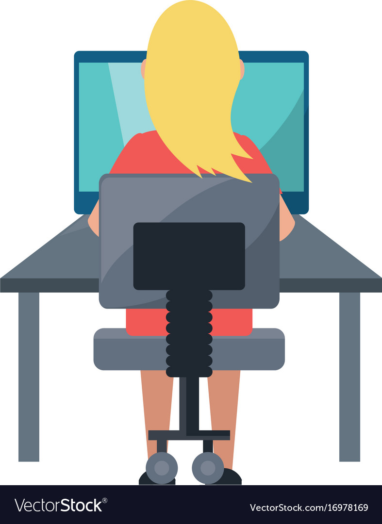 Young woman working on computer Royalty Free Vector Image