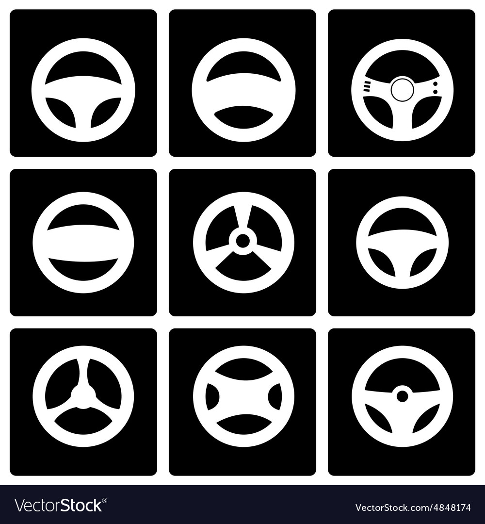 Black steering wheels icon set Royalty Free Vector Image