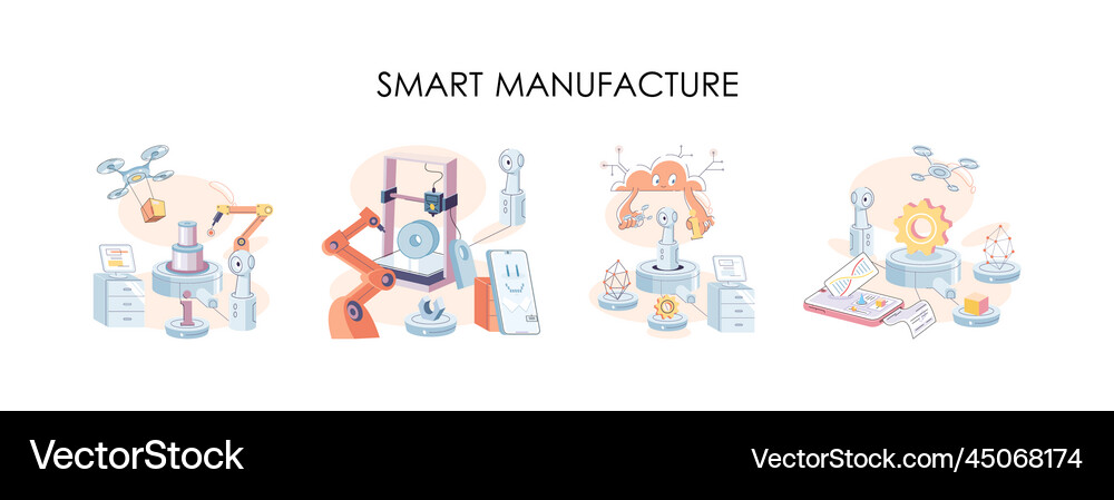 Manufacturing process at automated production Vector Image