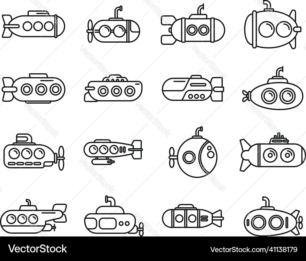 Bathyscaphe icons set outline diving Royalty Free Vector