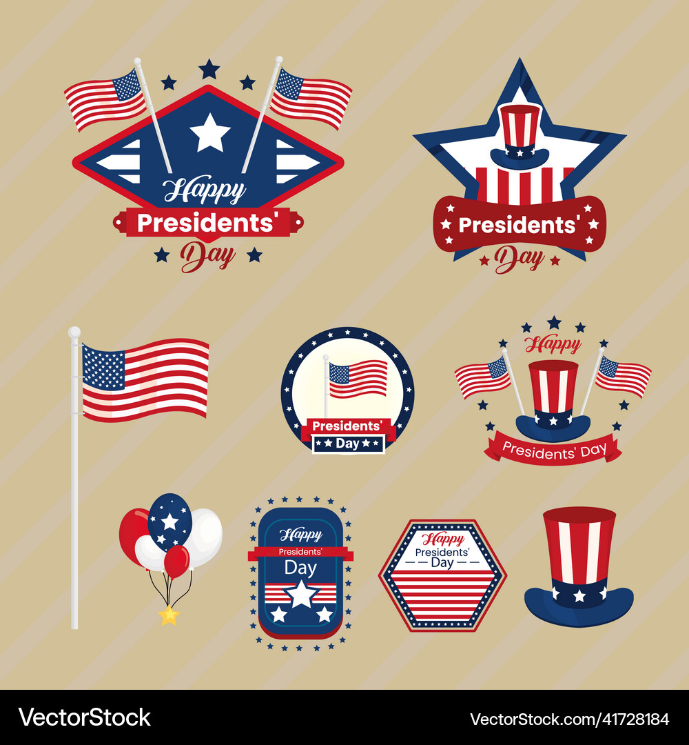 Nine president day icons Royalty Free Vector Image