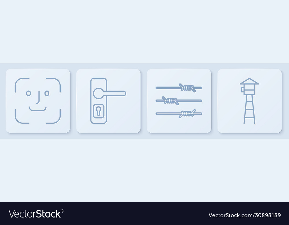 Set line face recognition barbed wire door Vector Image