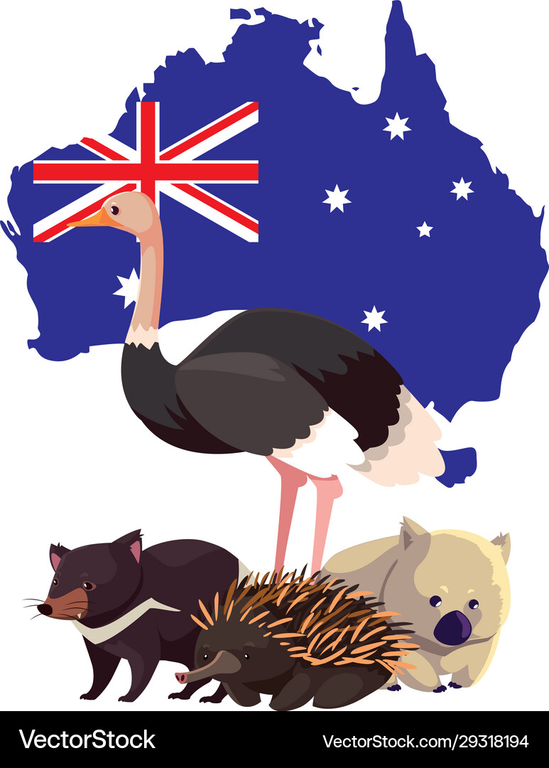 Animals australia with map Royalty Free Vector Image