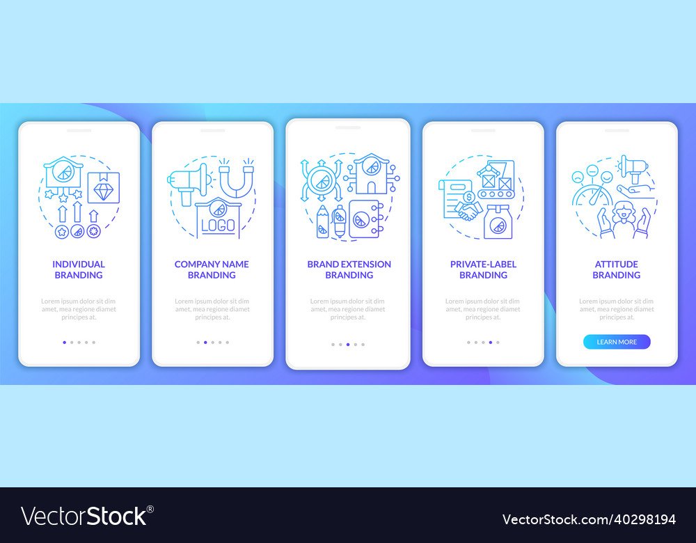 Types of branding strategies gradient onboarding Vector Image Types of branding strategies gradient onboarding Vector Image