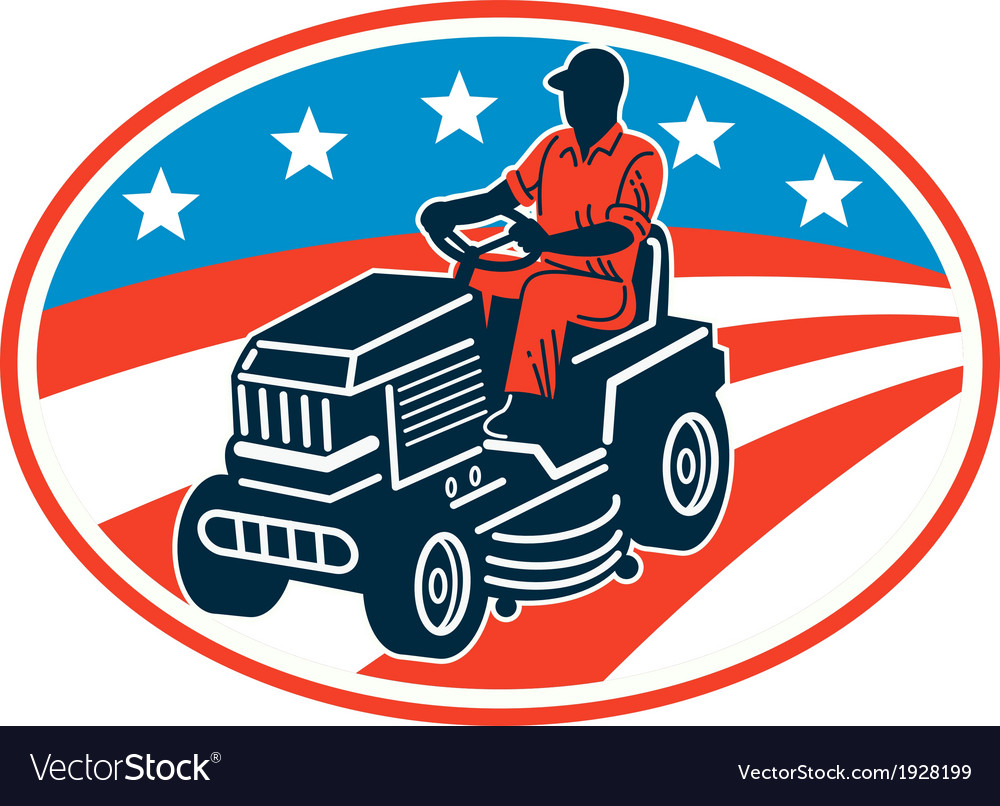 American gardener mowing lawn mower retro Vector Image American gardener mowing lawn mower retro Vector Image