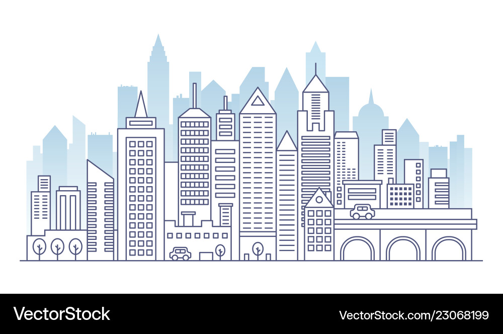 City landscape line panorama template with flat Vector Image