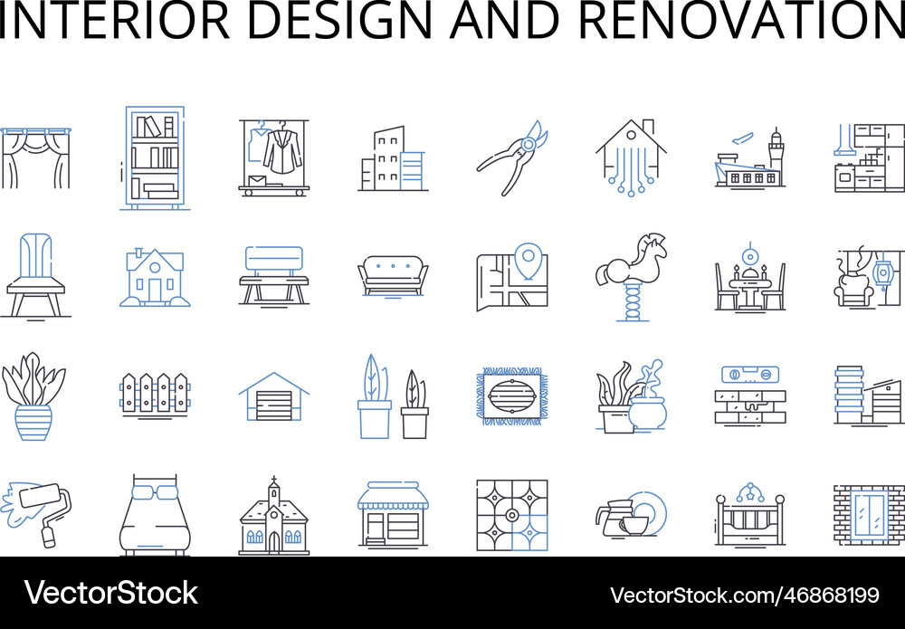 Interior design and renovation line icons Vector Image
