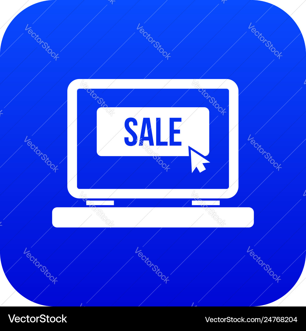 Button sale on laptop icon digital blue Royalty Free Vector