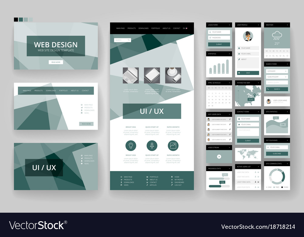 Website design template and interface elements Vector Image