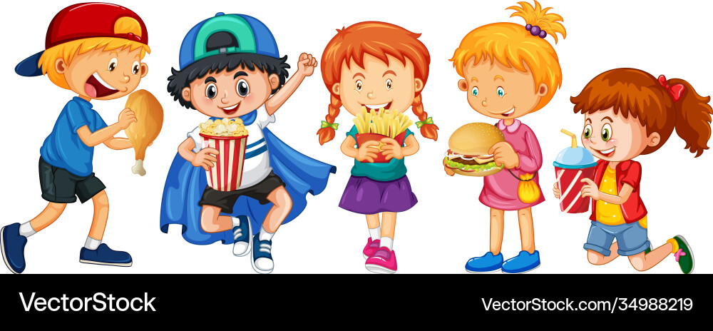 Group young children cartoon character Royalty Free Vector