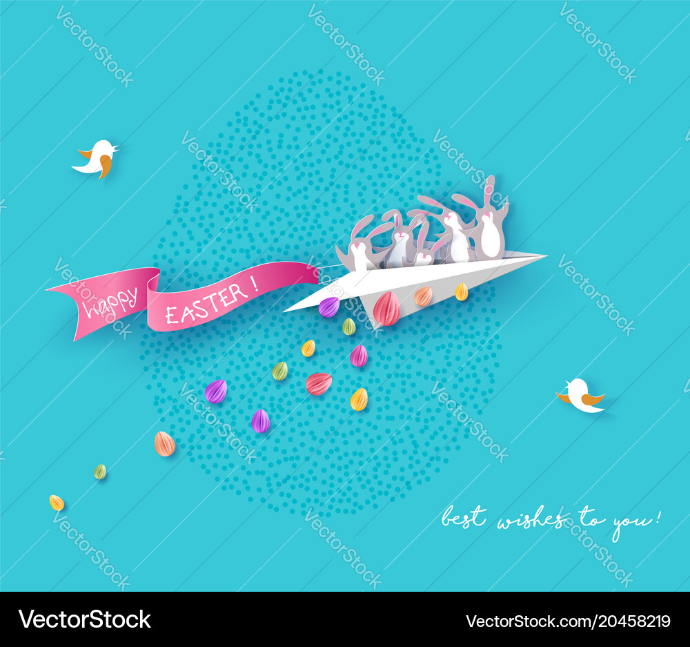 Happy easter card with bunny flowers and eggs Vector Image