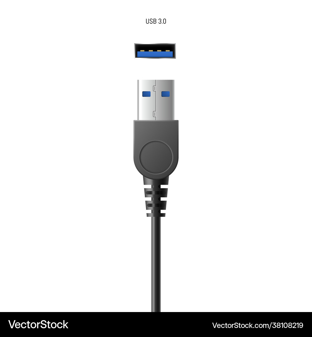 Realistic usb 30 connector plug port for wired Vector Image