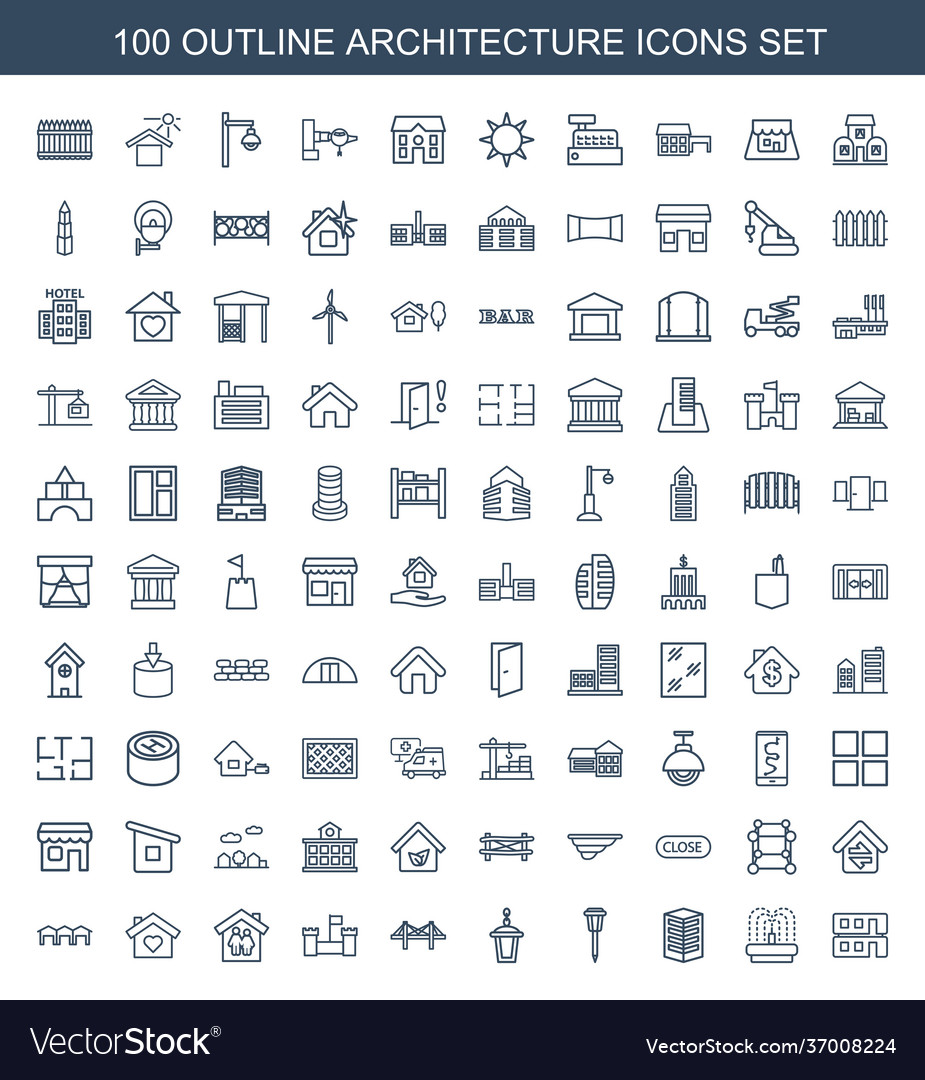 100 architecture icons Royalty Free Vector Image