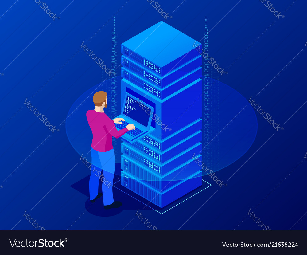 Isometric server room and big data processing Vector Image Isometric server room and big data processing Vector Image