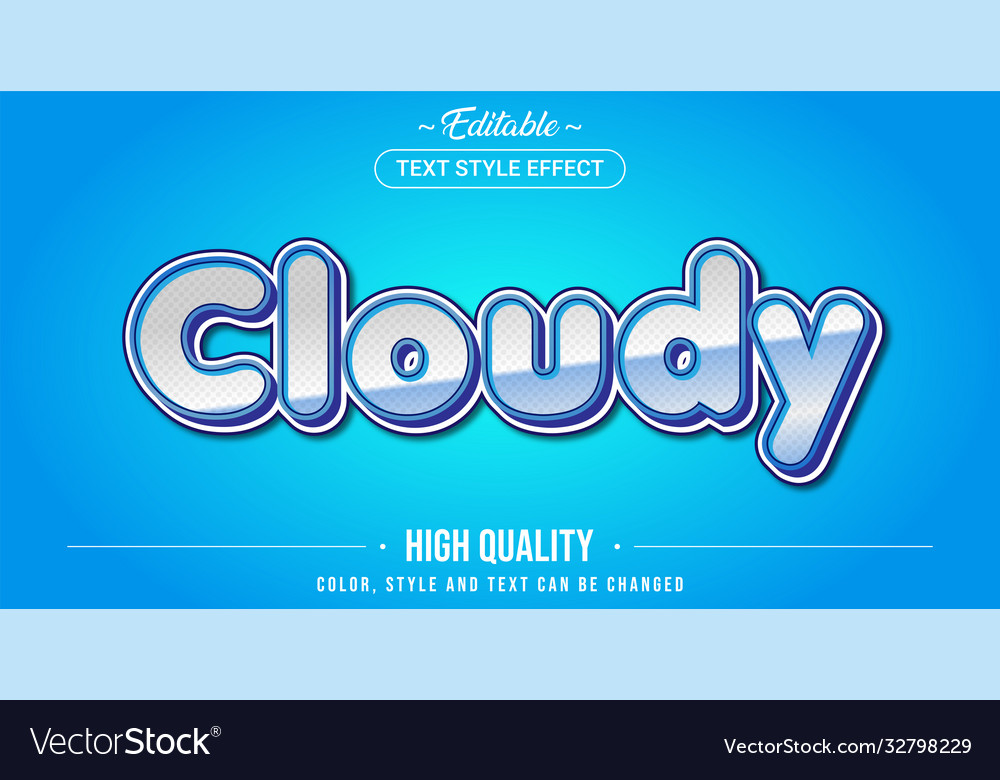 Editable text style effect - cloudy sky theme Vector Image