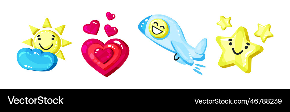 Cute glossy sticker with heart smiley star lips Vector Image