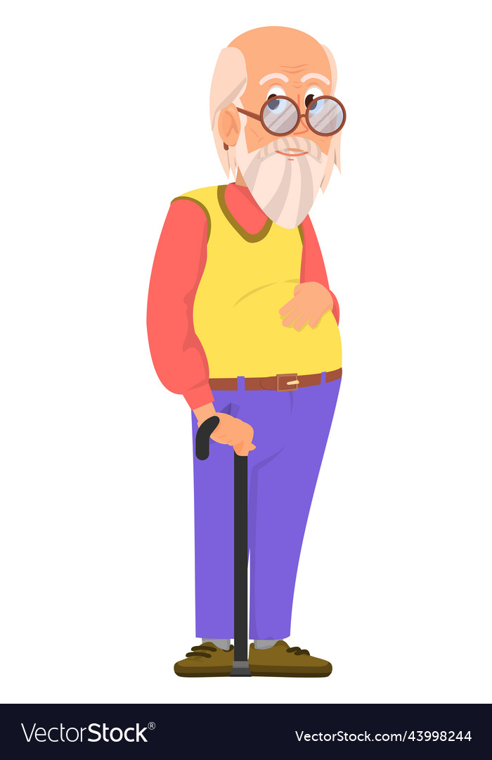 Senior Man With Walking Cane Standing Old Person Vector Image