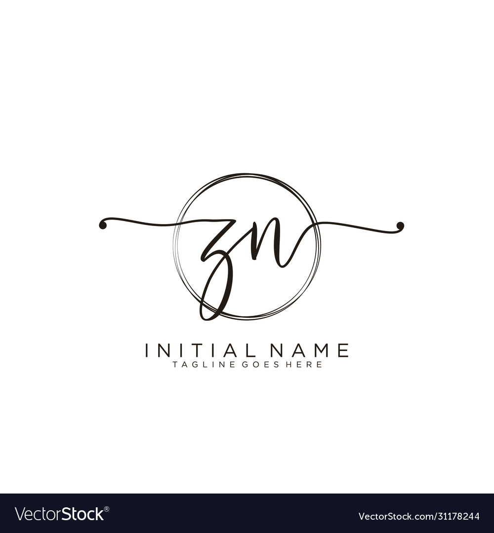 Zn initial handwriting logo with circle template Vector Image