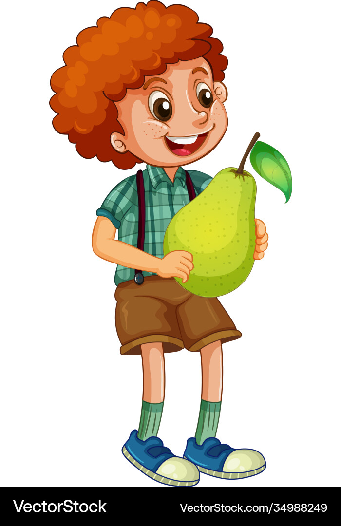 A boy holding pear isolated Royalty Free Vector Image