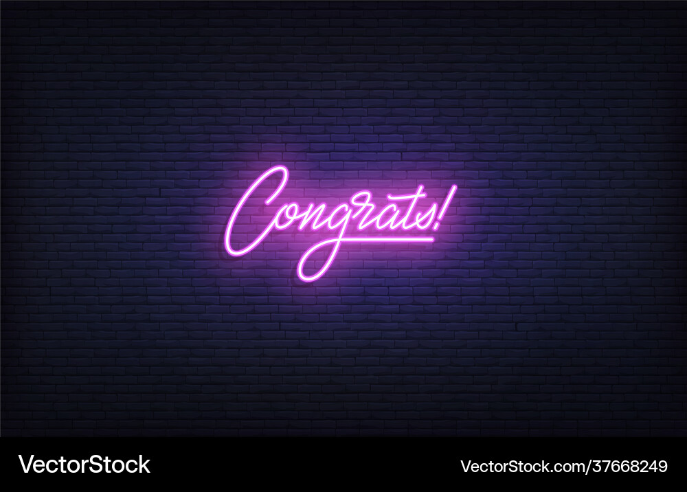 Congrats neon sign glowing neon lettering Vector Image