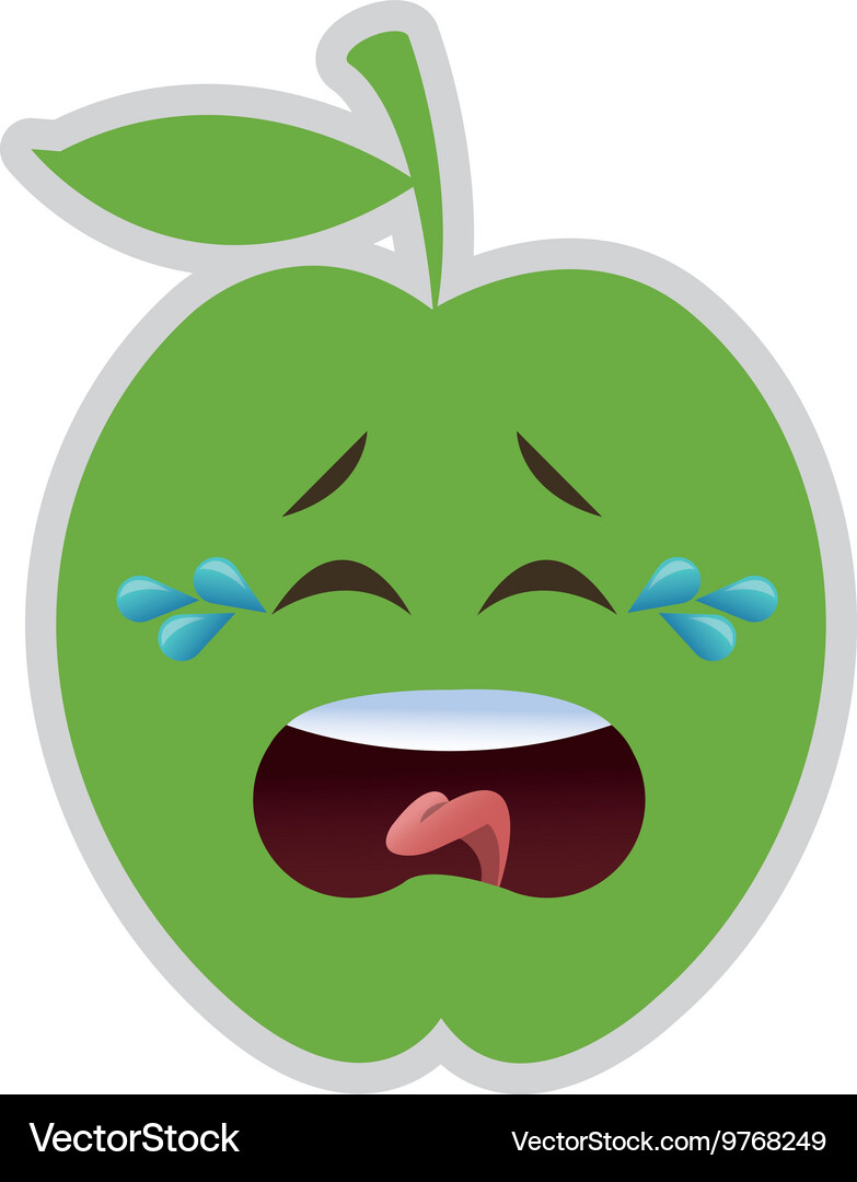 Crying apple cartoon icon Royalty Free Vector Image