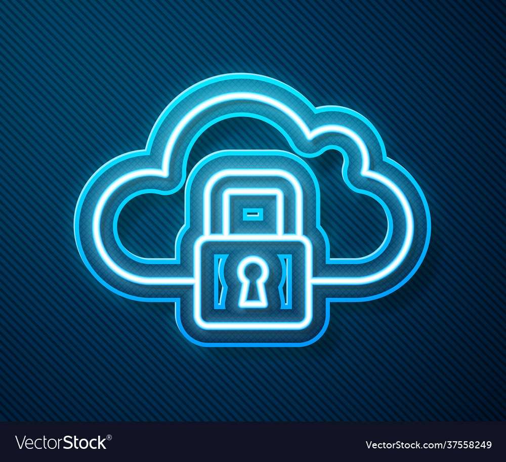 Glowing neon line cloud computing lock icon Vector Image Glowing neon line cloud computing lock icon Vector Image