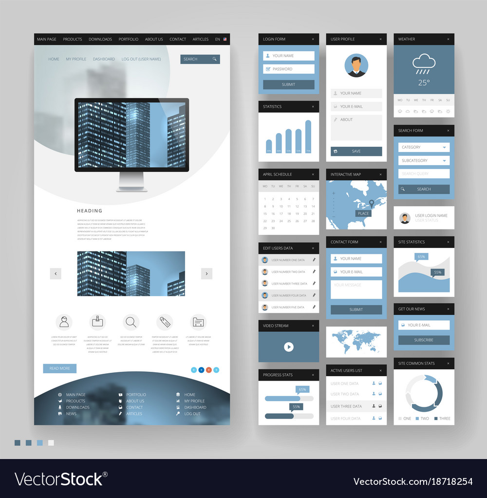Website template design with interface elements Vector Image