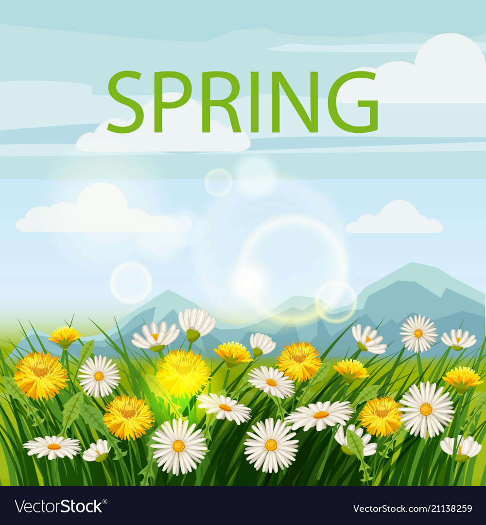 Spring beautiful scenery fields mountains Vector Image