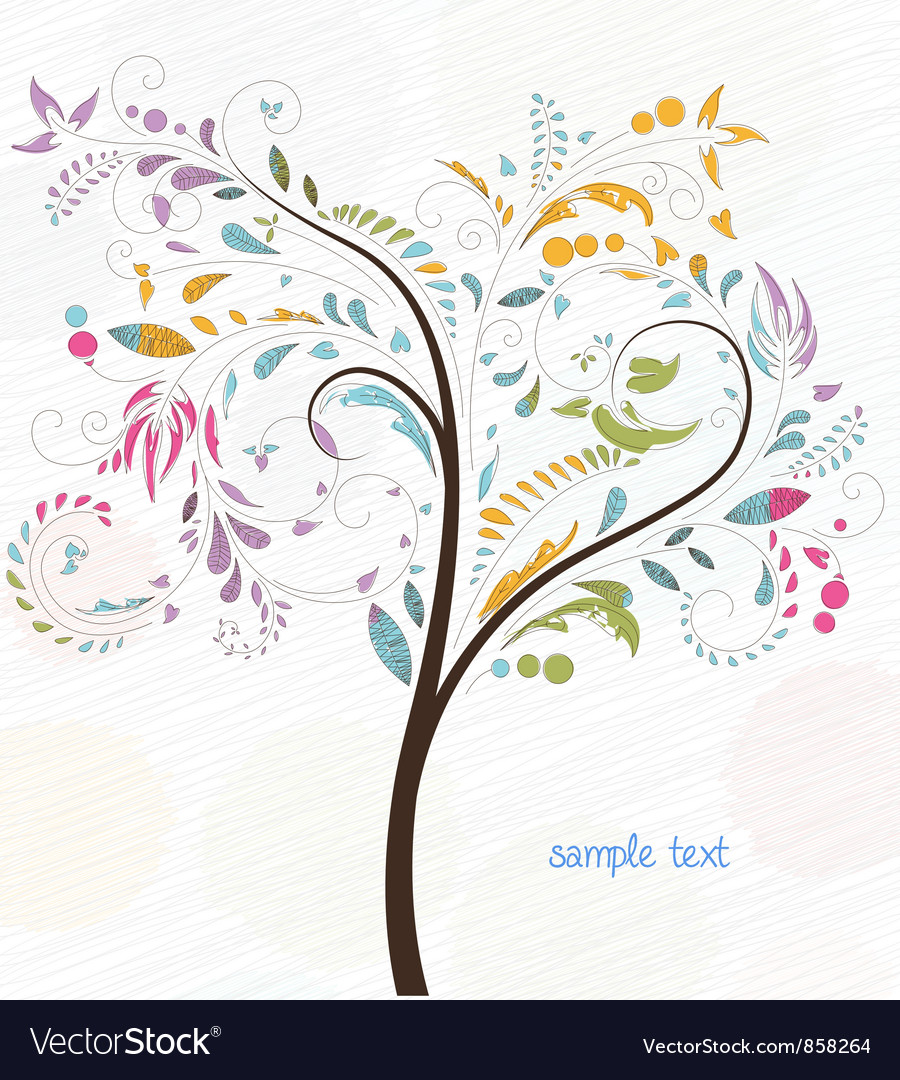 Doodles background with colorful tree Royalty Free Vector