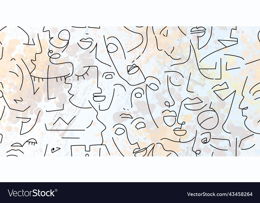 One line drawing abstract face seamless pattern Vector Image