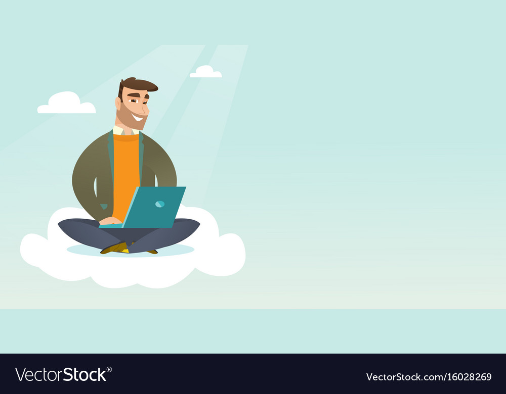 Caucasian using cloud computing technologies Vector Image