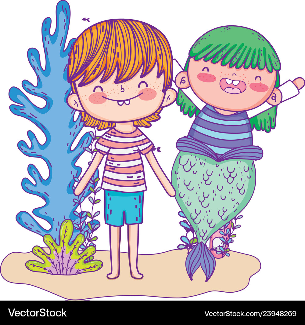Cute mermaid with boy undersea Royalty Free Vector Image