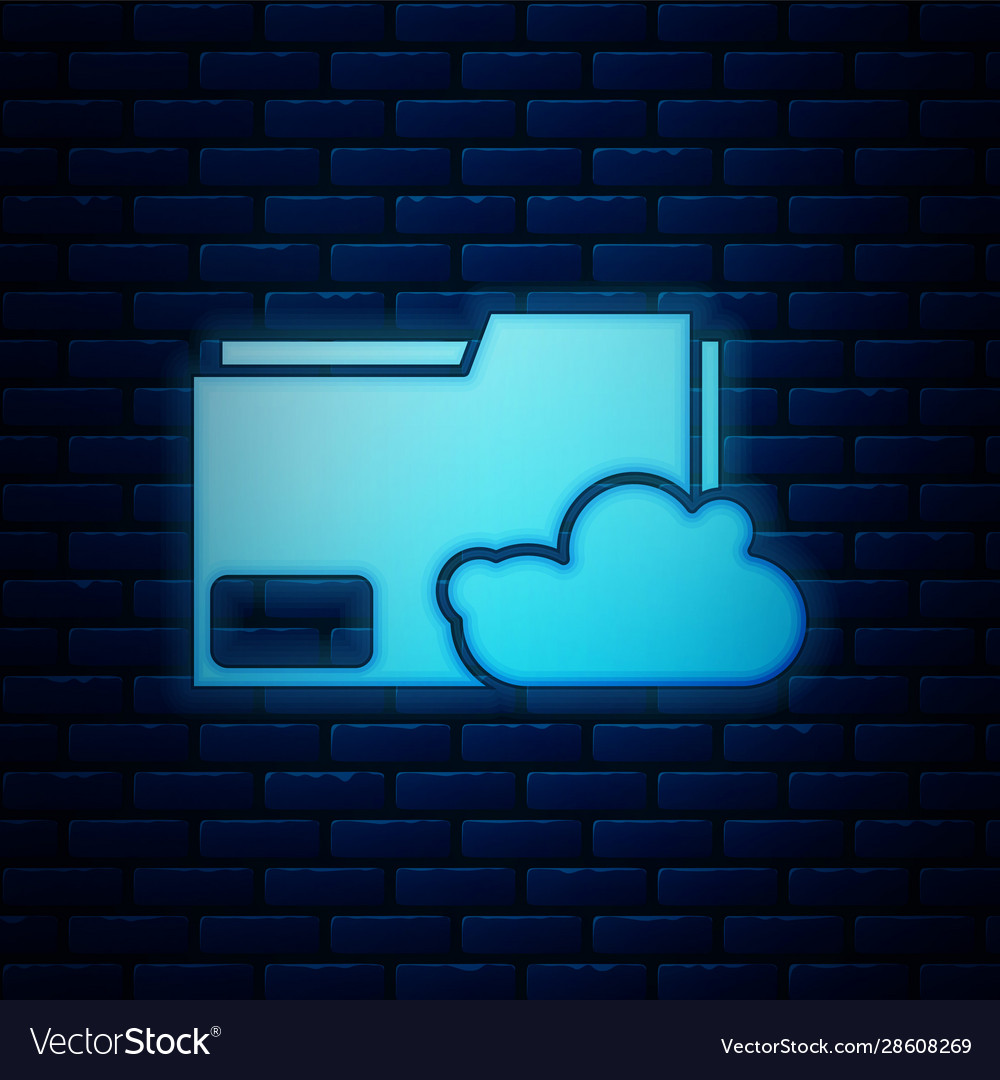 Glowing neon cloud storage text document folder Vector Image