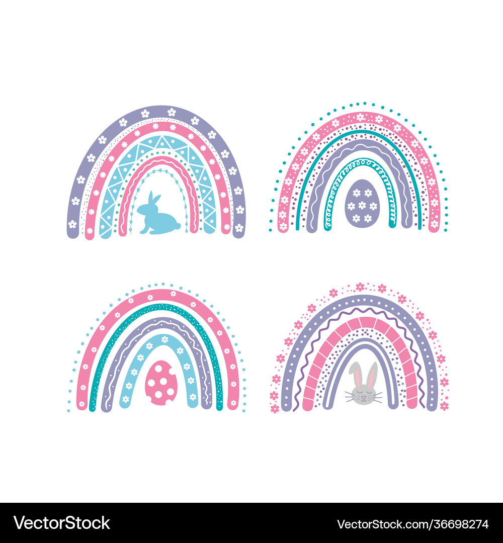 Cute easter rainbows hand drawn boho clipart Vector Image