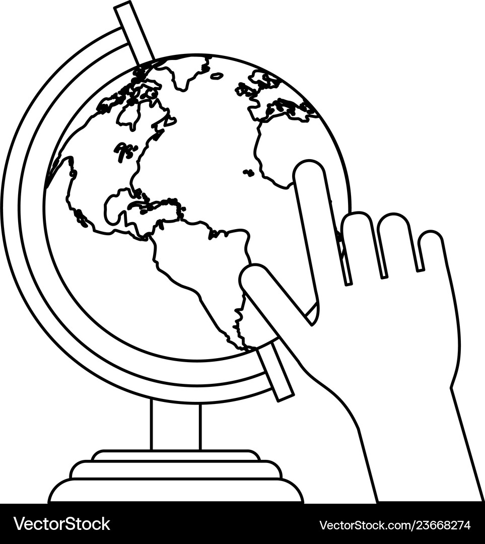 Hand pointing world globe Royalty Free Vector Image