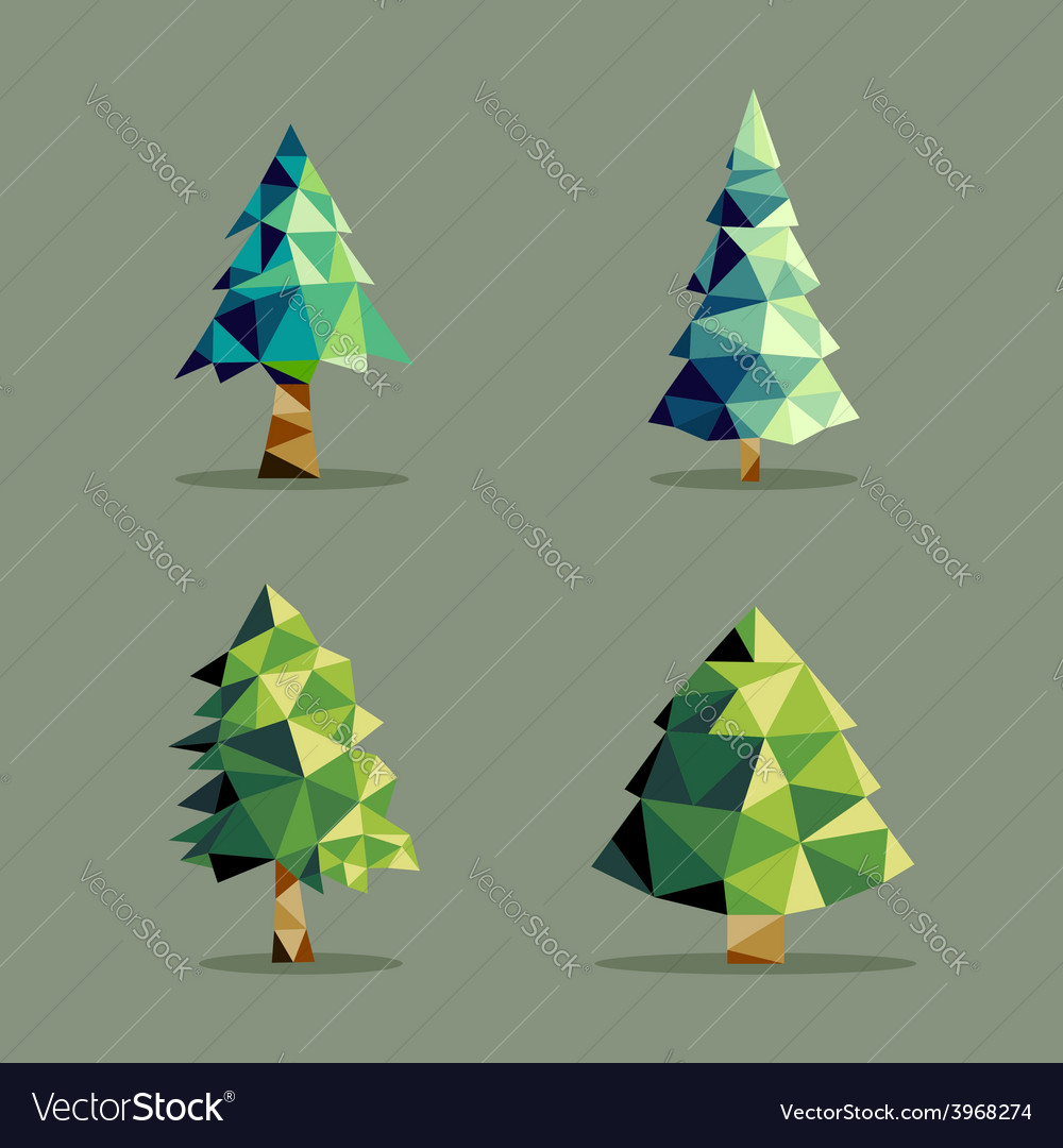 Polygonal abstract pine tree set Royalty Free Vector Image
