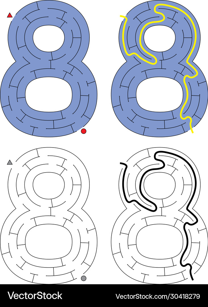 Easy number maze - 8 Royalty Free Vector Image