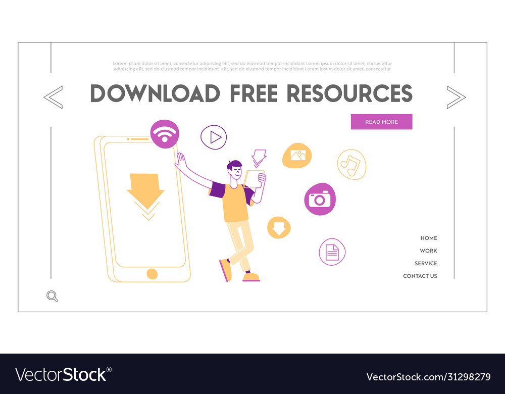 Media internet content landing page template user Vector Image