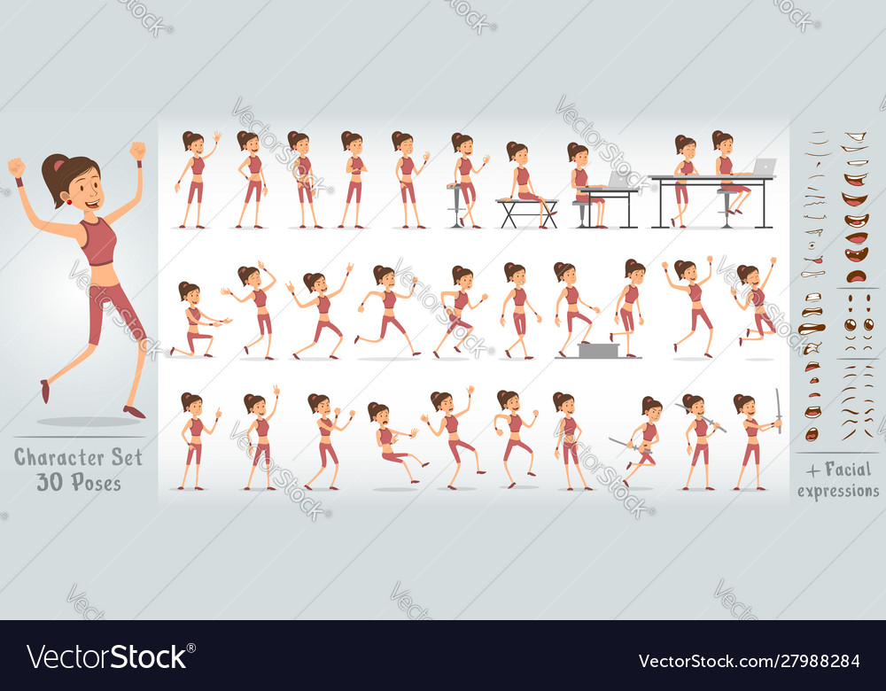 Cartoon Cute Sport Girl Character Big Set Vector Image