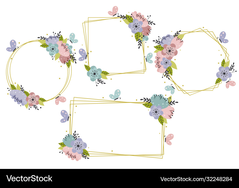Set isolated floral geometric gold frames Vector Image