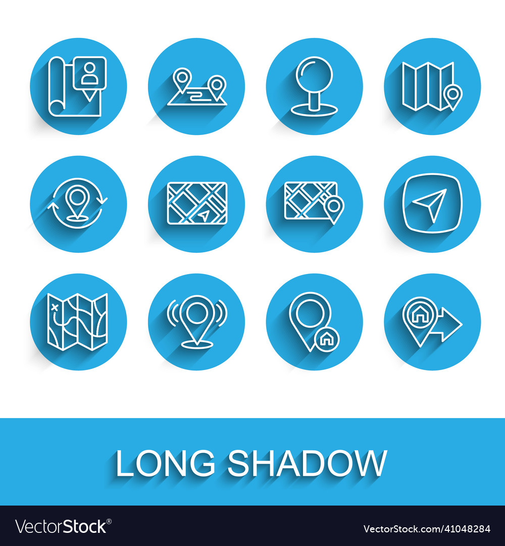 Set line folded map map pin with location marker Vector Image