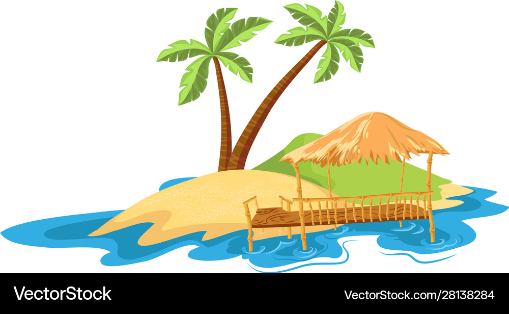 Tropical island with thatched terrace Royalty Free Vector